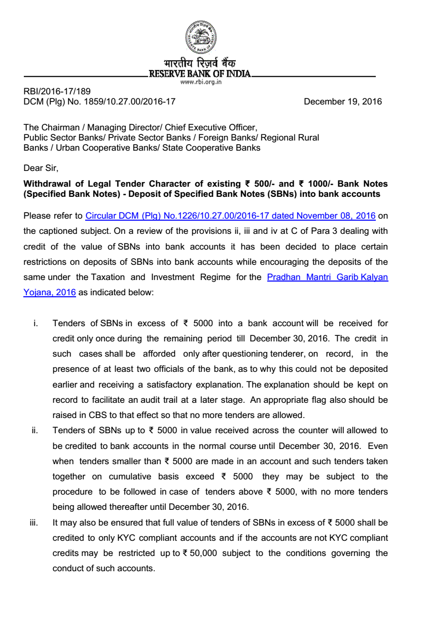 RBI Order : Deposit more than Rs 5000 only once in SB Account