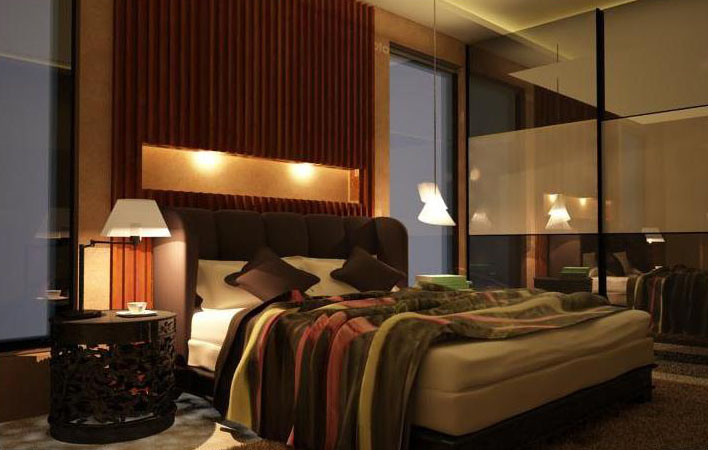 Interior designs: A Night view of bedroom rendered in VRay....