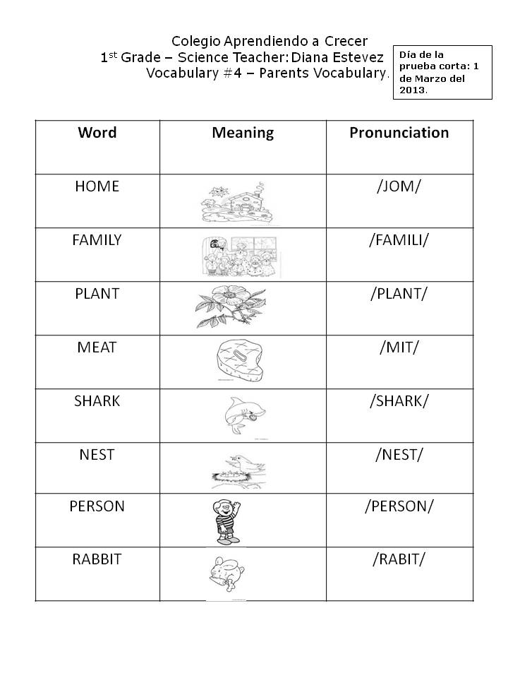 Colegio Aprendiendo a Crecer: VOCABULARIOS PRIMER GRADO