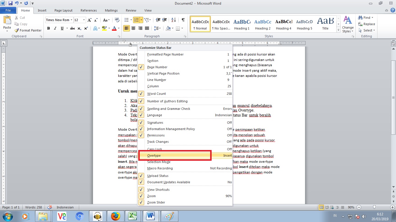 Cara Mengaktifkan Insert Dan Overtype Teks Di Ms Word - Teknologi Informasi