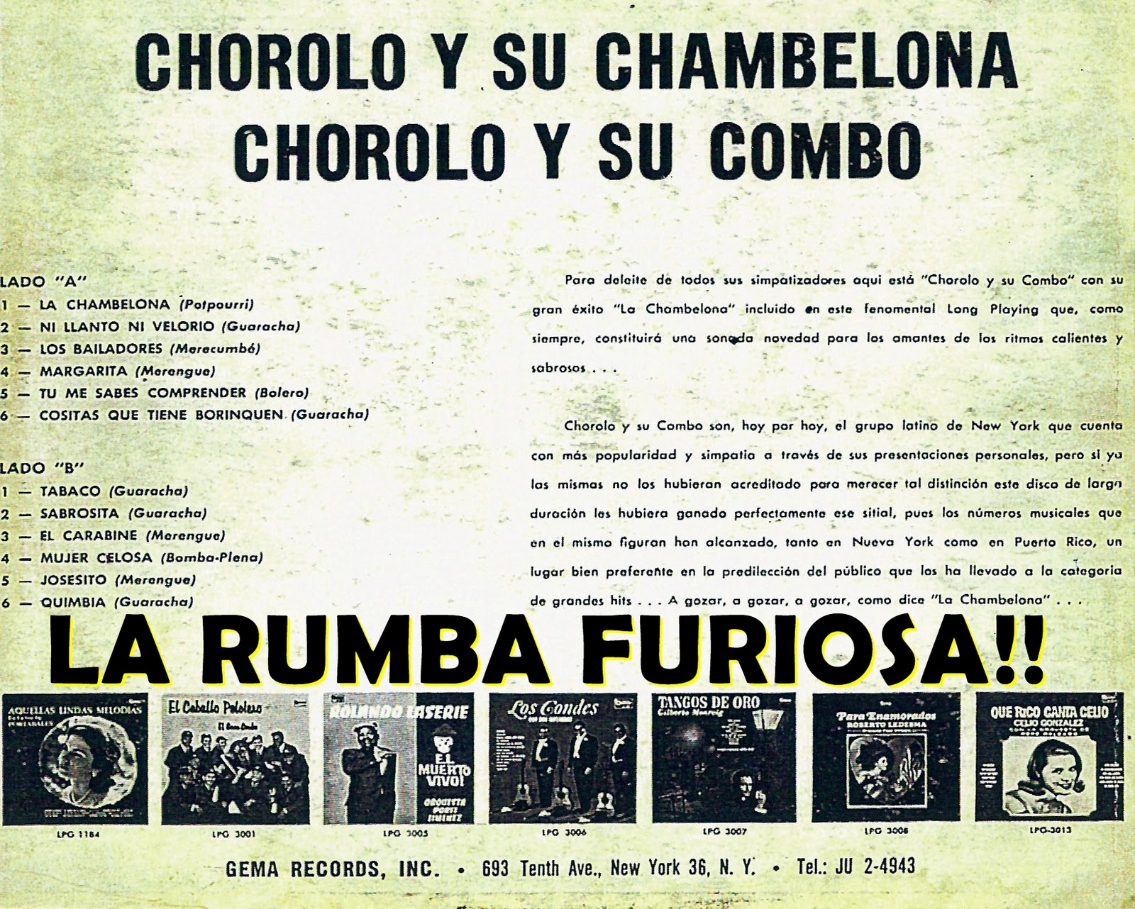 Rumba Furiosa DE Pirry Guaguanco: CHOROLO Y SU COMBO