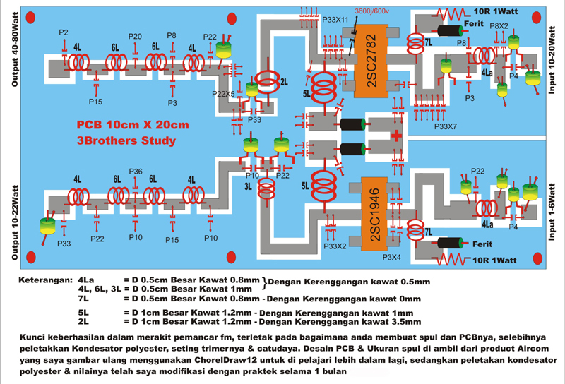 Skema Booster FM 80Watt Menggunakan 2SC1946A+2SC2782 ~ 3Brothers Study