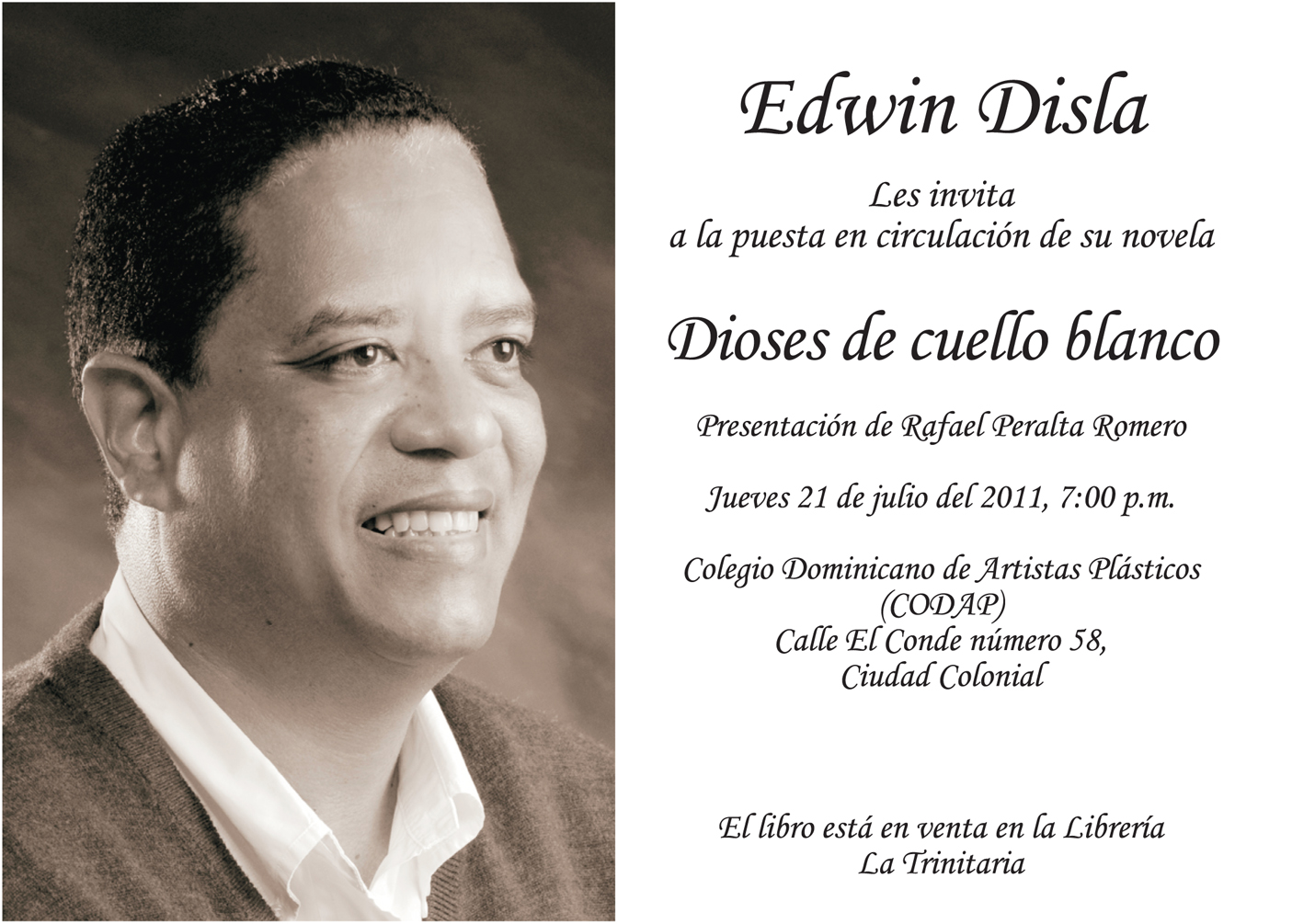 "Dioses de cuellos blancos" nueva novela de EDWIN DISLA jueves 21 en ...