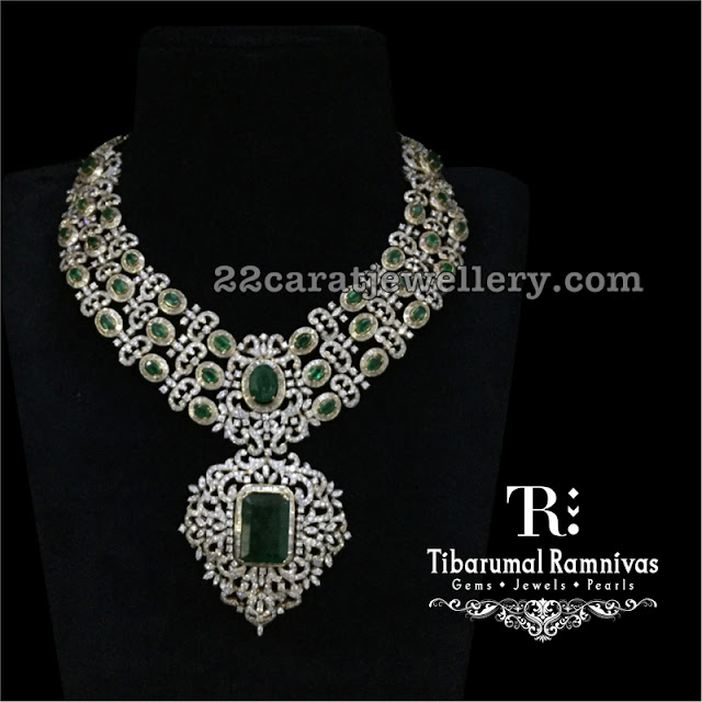 Three Tone Diamond Emerald Set - Jewellery Designs