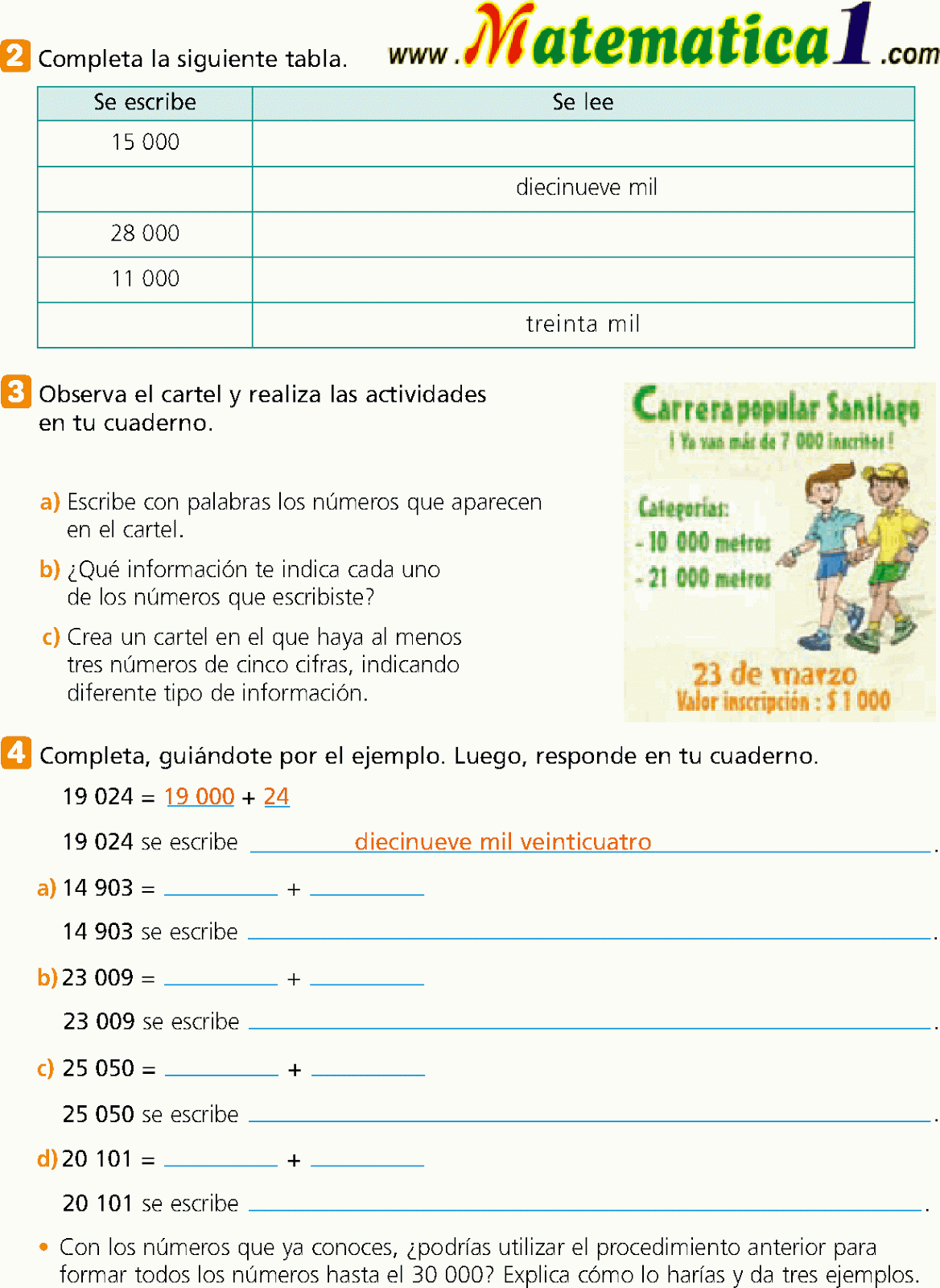 LOS NUMEROS HASTA EL 30 000 - CALCULO MENTAL EJERCICIOS DE MATEMATICA 3 ...