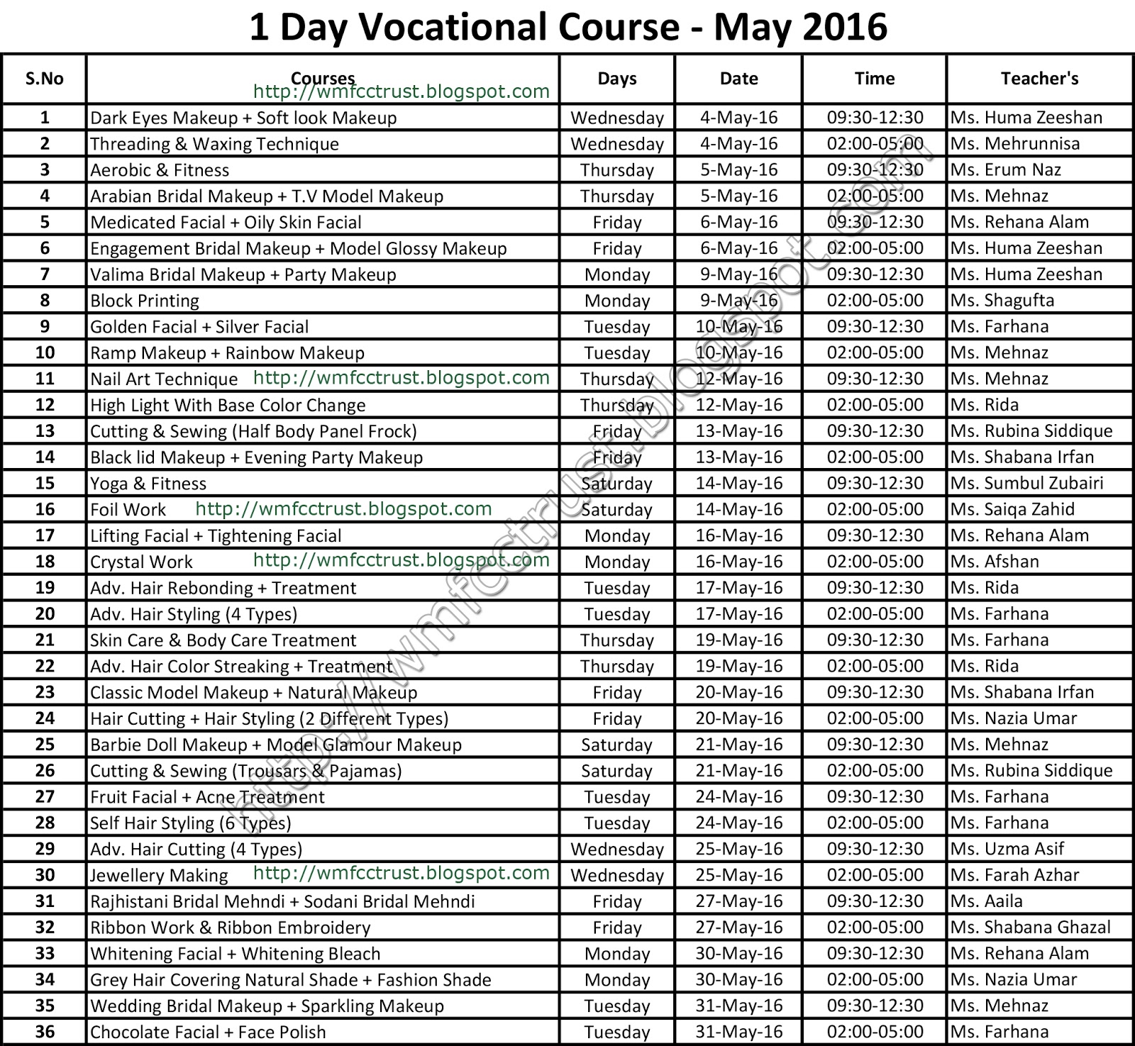 1 Day Vocational Courses - May 2016 ~ World Memon Foundation