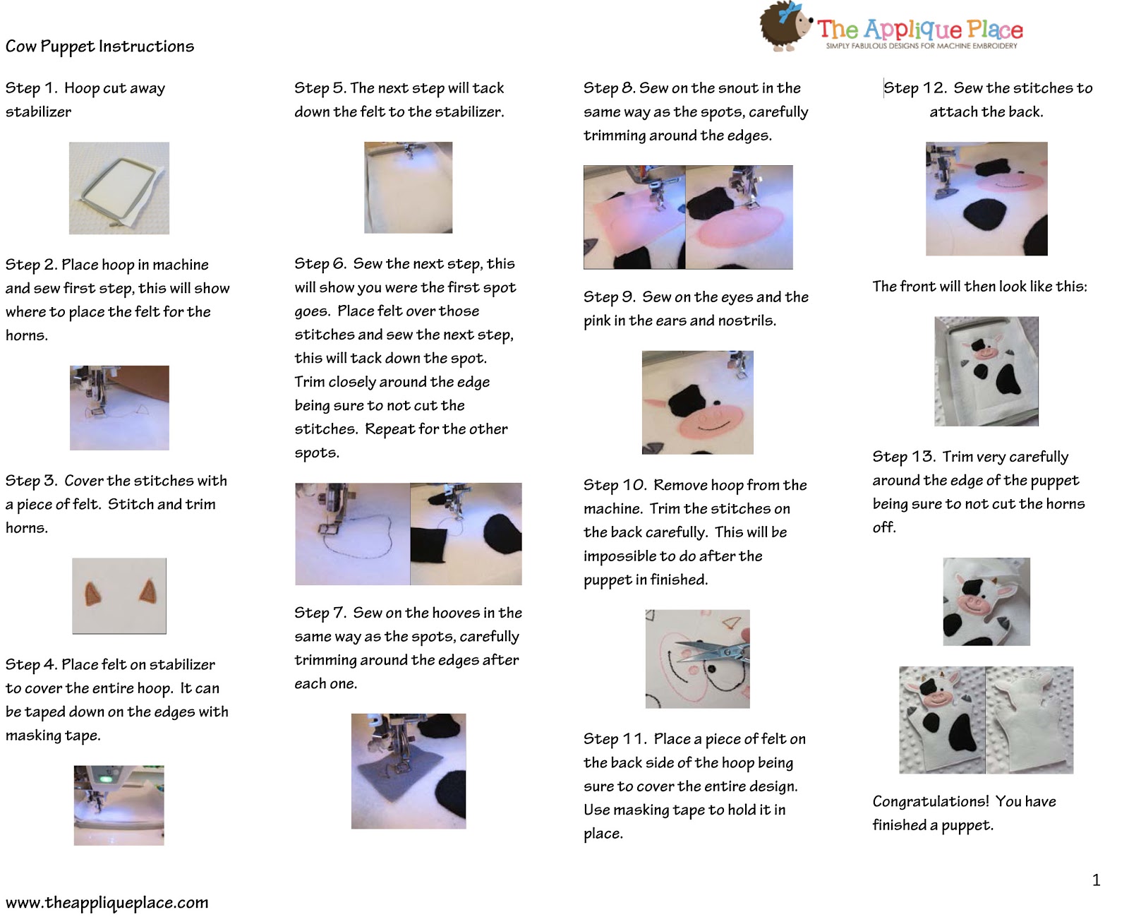 The Applique Place: In The Hoop Puppet Tutorial