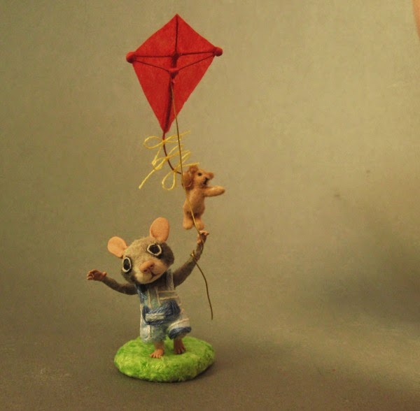 Aleah Klay Studio: Miniature kite flying mouse w/ teddy bear dollhouse ...