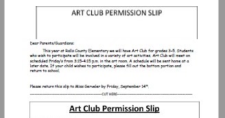 Ralls County Elementary Art: Art Club Permission Slip