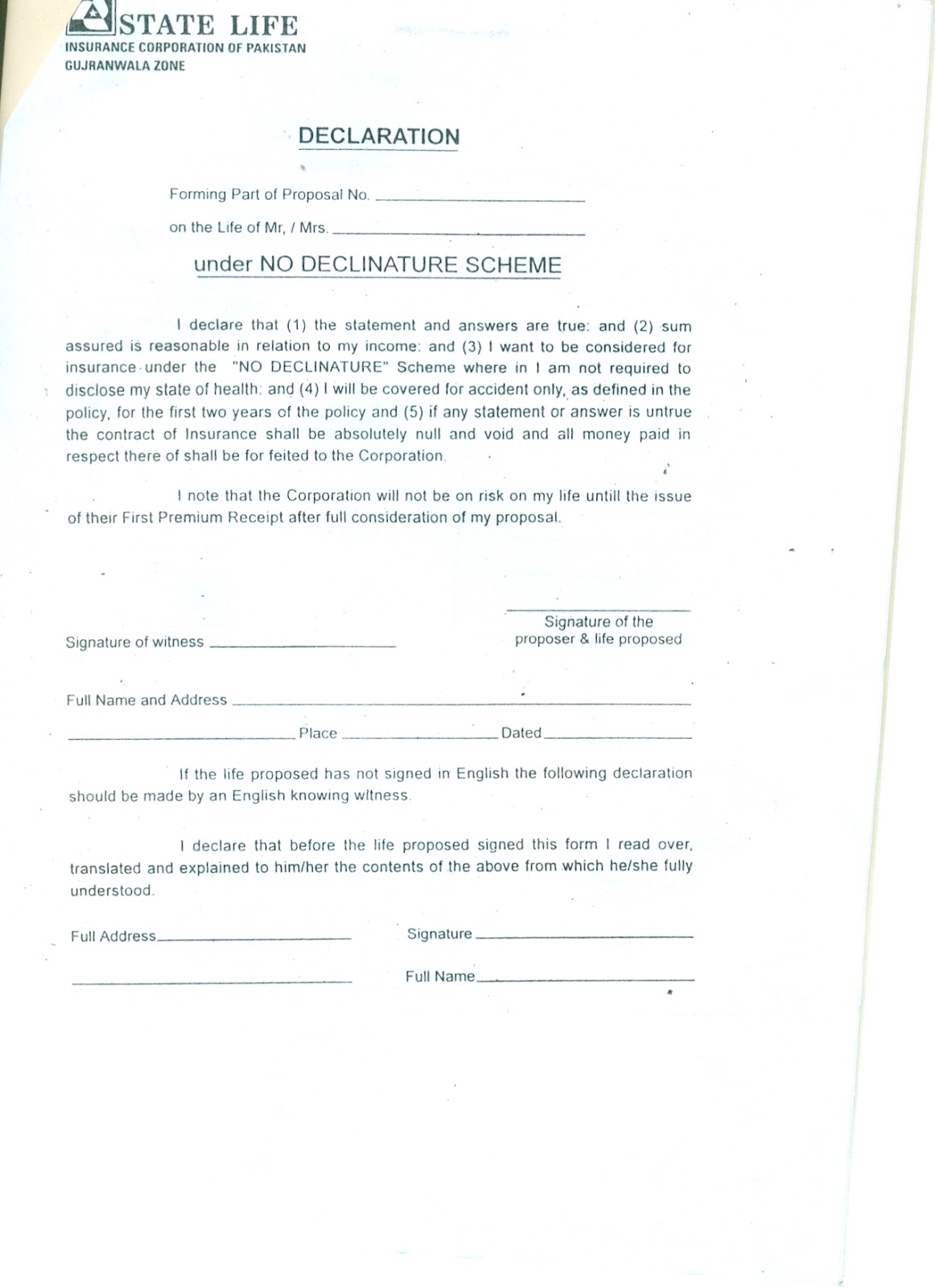 State Life Insurance Policies Consultancy Services : forms state life