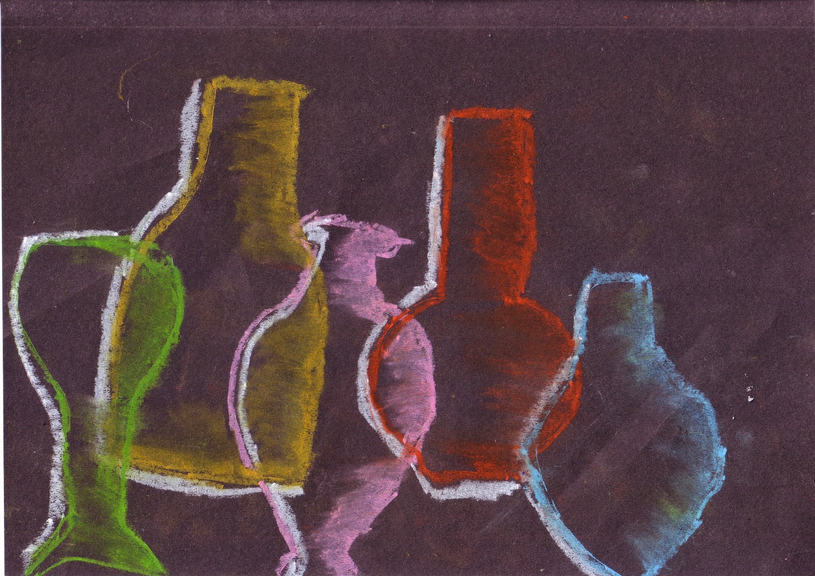 Bricks & Wood- School Art Activities: Class Art- Overlapping Potion Bottles