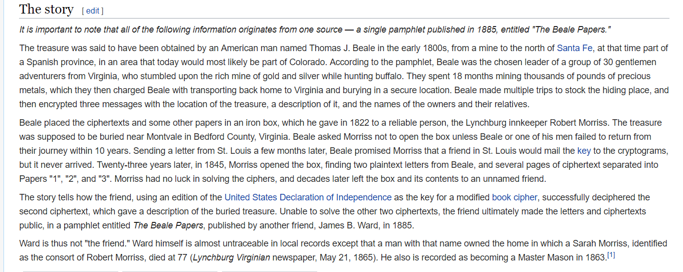 The Mindless Freaks: The Beale Ciphers of Thomas J. Beale