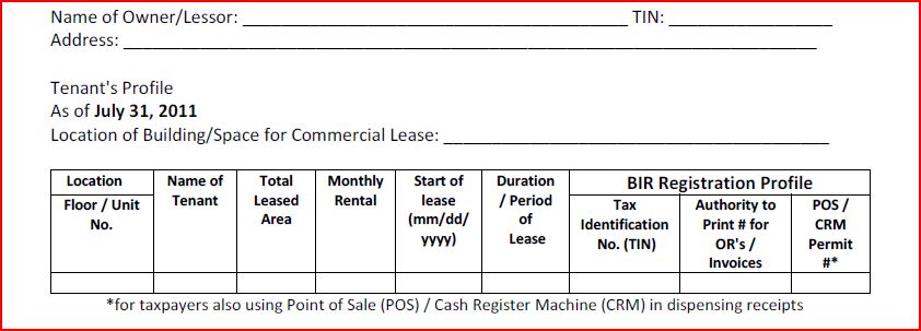 BIR Tax Information, Business Solutions and Professional System: Lessee ...