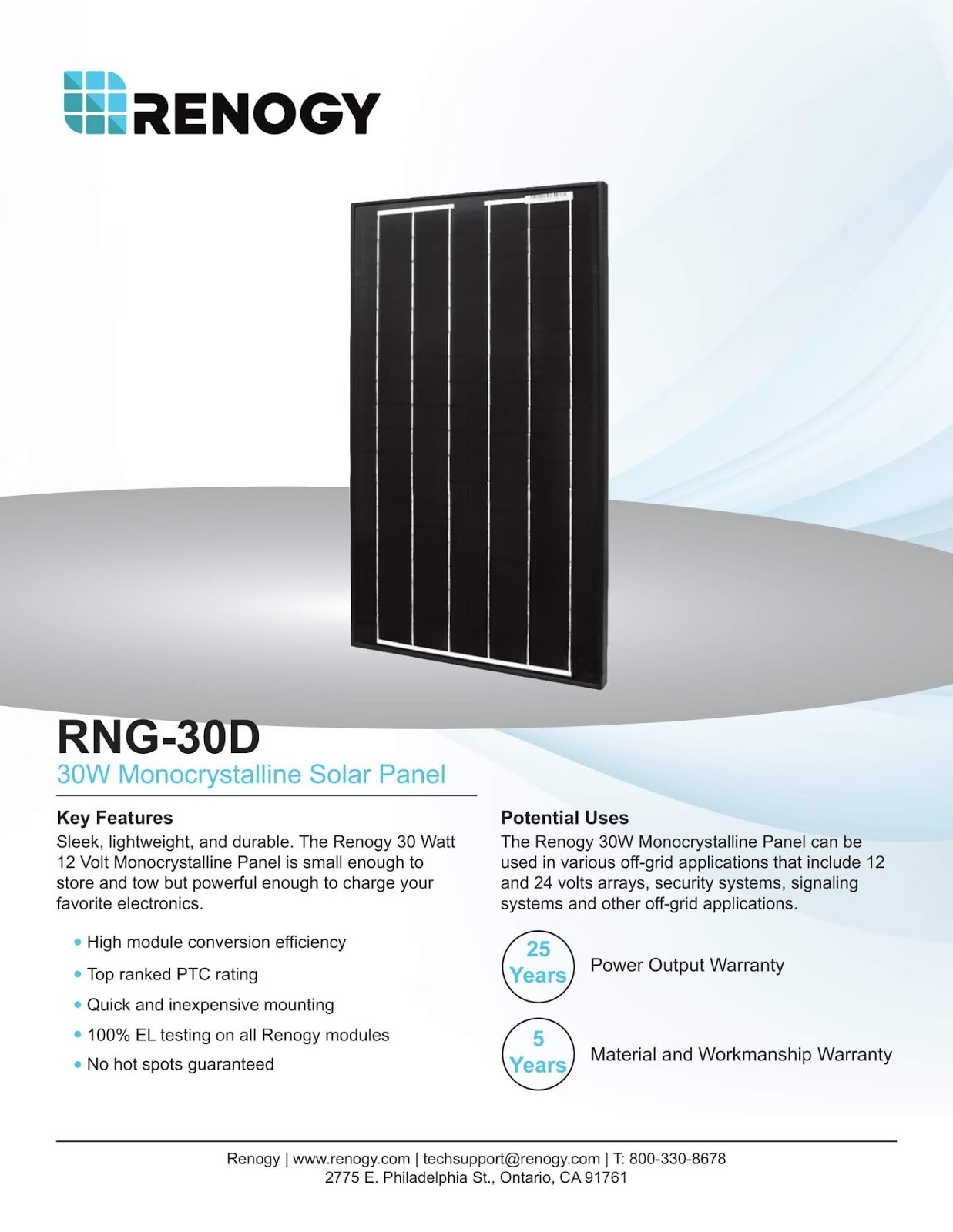 USA Renogy 30W 12V Solar Panel High Efficiency RV Marine Boat and ...