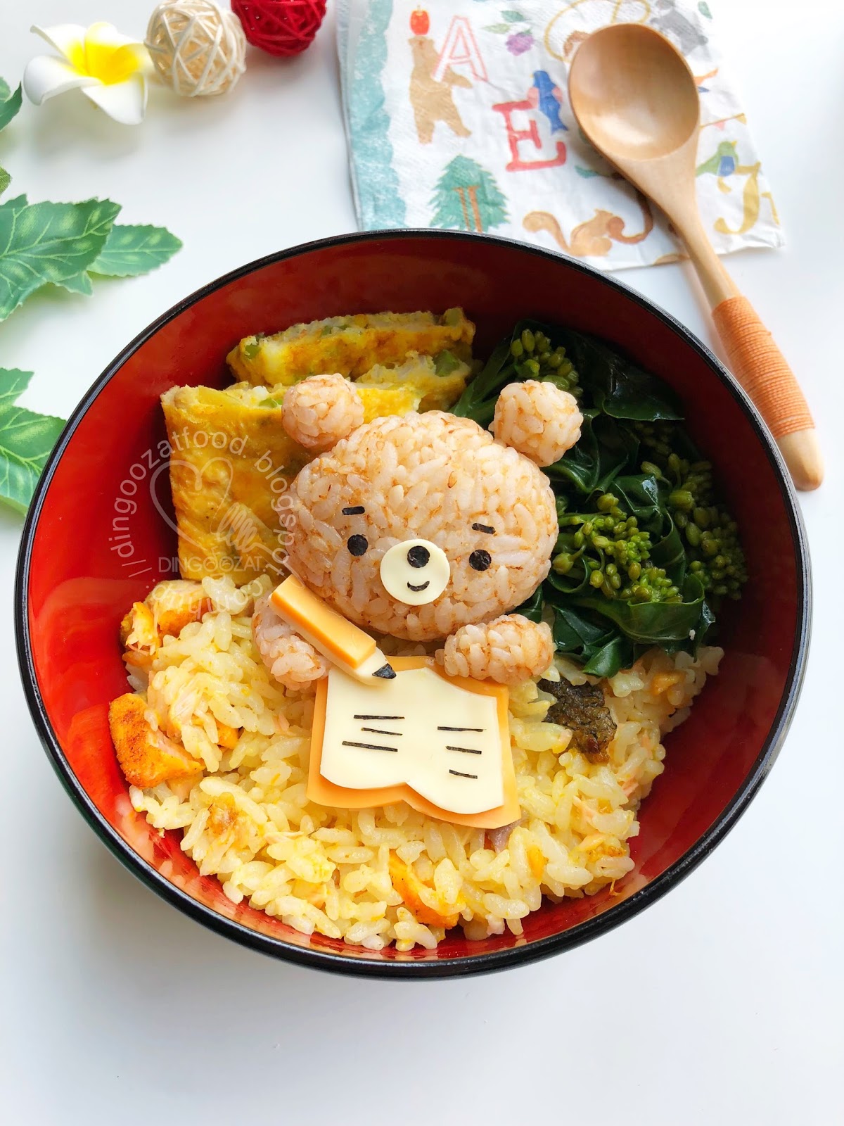 Miki's Food Archives : Cute Teddy Bear Salmon Pumpkin Rice Bowl 南瓜三文鱼盖饭
