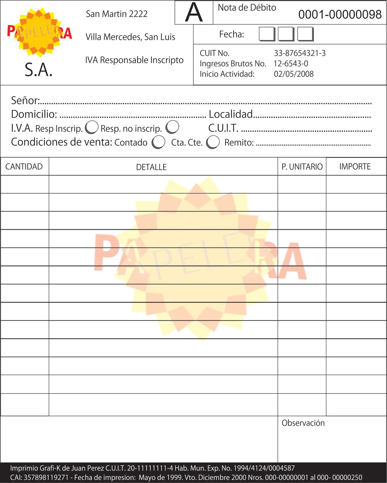 DOCUMENTOS COMERCIALES: Nota de Débito