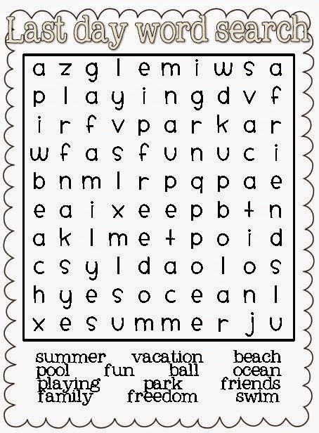 Last day of school word search for kids