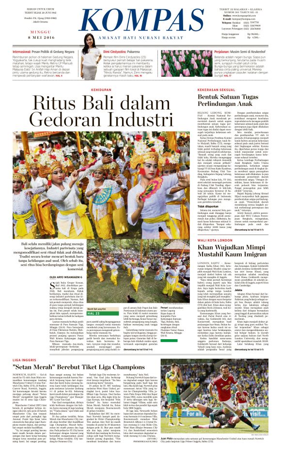 Kompas Hari Ini: Kompas Edisi Minggu 8 Mei 2016