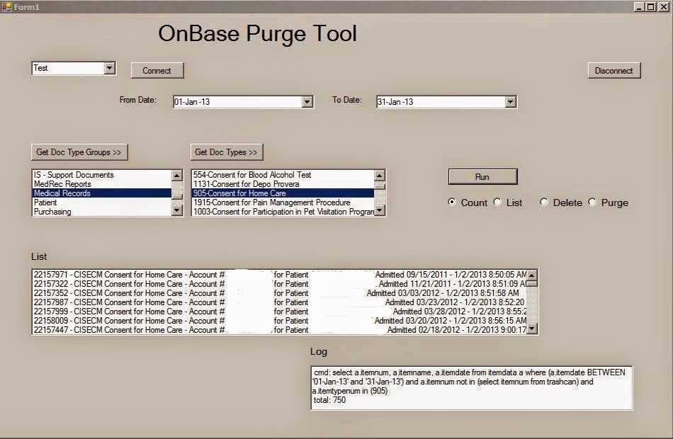 OnBase API Ideas and Help: OnBase Purge Tool