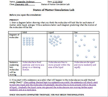 Chem 105: Activity 6: States of Matter and Intermolecular Forces