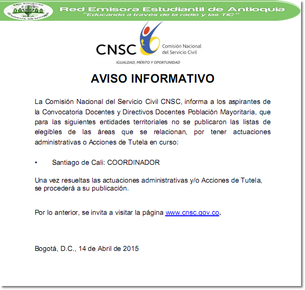 CONCURSO DOCENTES - AVISOS INFORMATIVOS CNSC
