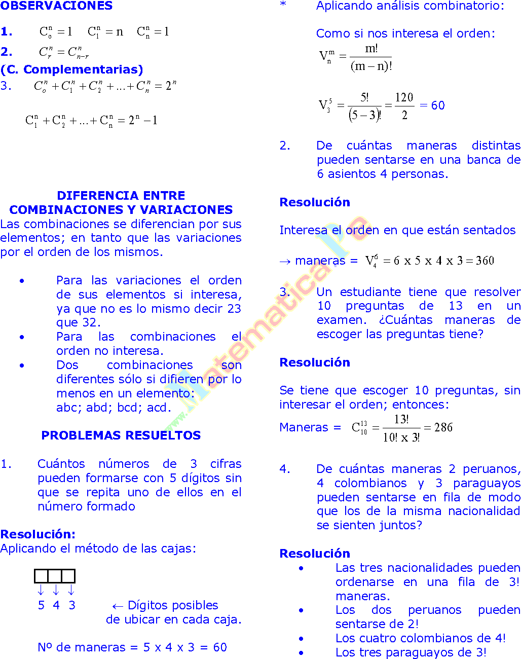 ANÁLISIS COMBINATORIO FÓRMULAS MÉTODOS Y EJEMPLOS DE RAZONAMIENTO ...