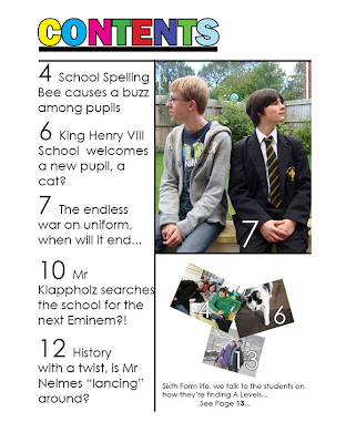 Jake AS Foundation Portfolio: School Magazine Contents Page - Final Draft
