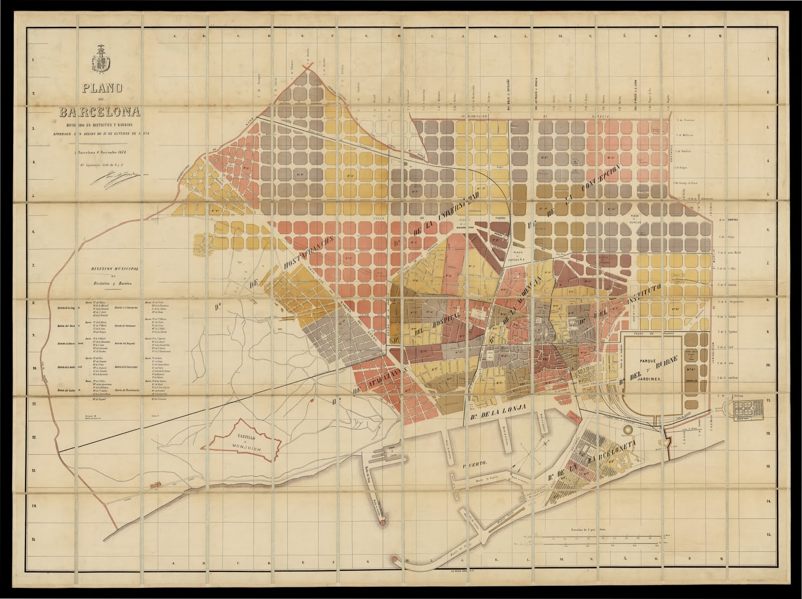 Plànol de Barcelona amb la divisió en districtes i barris aprovat per l ...