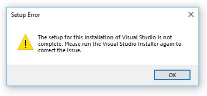 Visual Studio The setup for this installation of Visual Studio is not ...