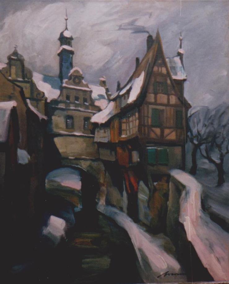 Rudolf Warnecke: Das alte Rathaus, Marktbreit, Öl auf Leinwand Rudolf Warnecke: Das alte Rathaus, Marktbreit, Öl auf Leinwand