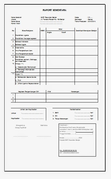 Format Raport Sementara KTSP SMP + Kenaikan Tingkat - MediaIlmu22