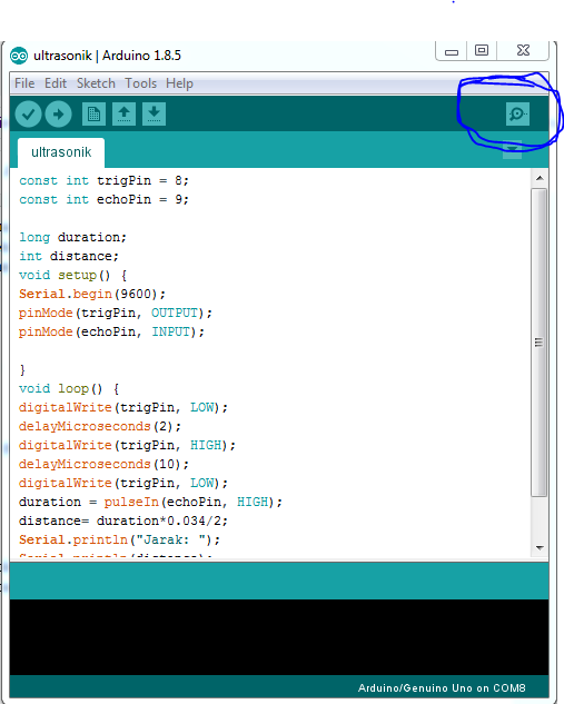 Menguji sensor ultrasonik dengan arduino uno