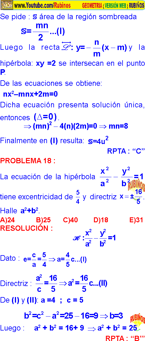 ECUACIÓN DE LA HIPERBOLA EN GEOMETRIA ANALÍTICA EJERCICIOS DESARROLLADOS DE CÓNICAS PDF