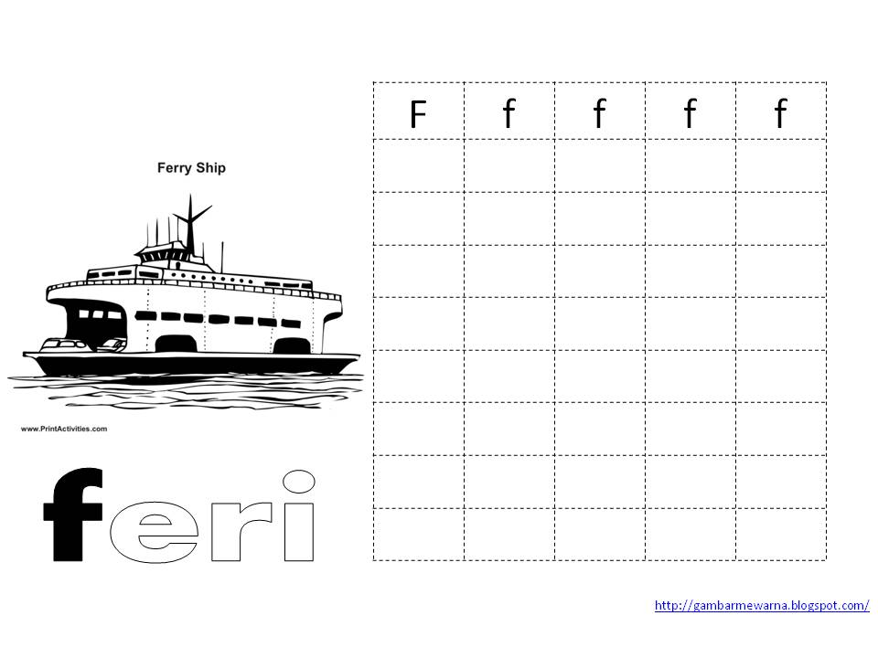Tulis dan warna - Huruf f - Gambar Mewarna