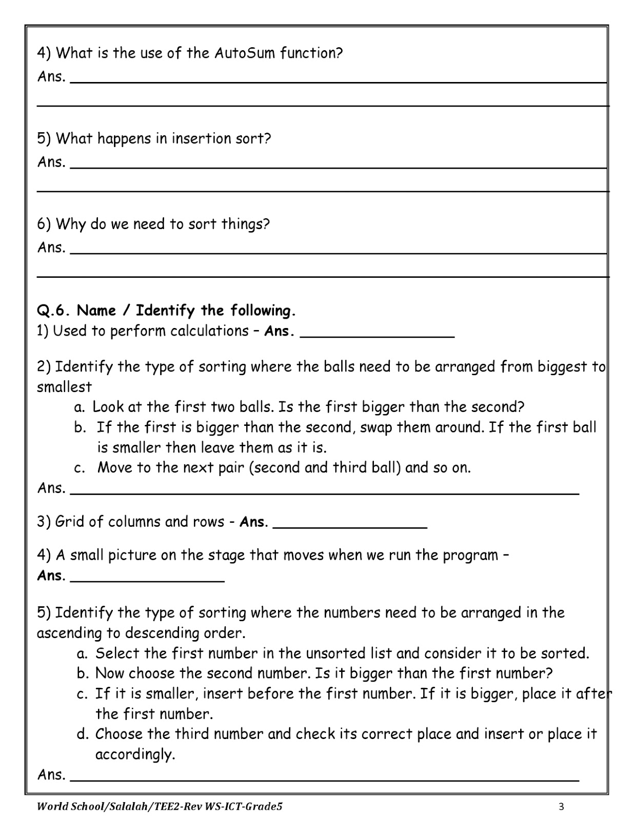 Birla World School Oman ICT Revision Worksheet For Grade 5 Birla World School Oman ICT Revision Worksheet For Grade 5