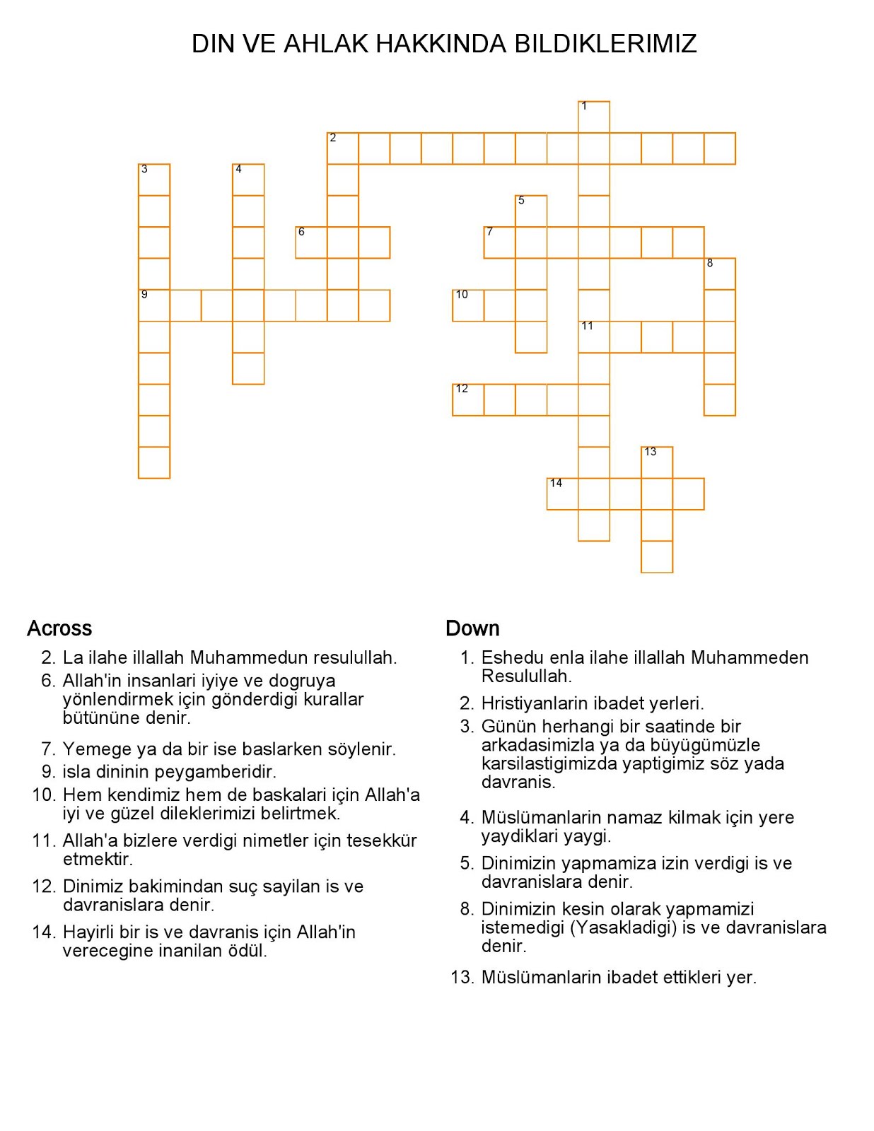 DinDersiOyun.com: 4. Sinif 1. Unite Bulmacalar Etkinlikler (Yazdirilabilir)