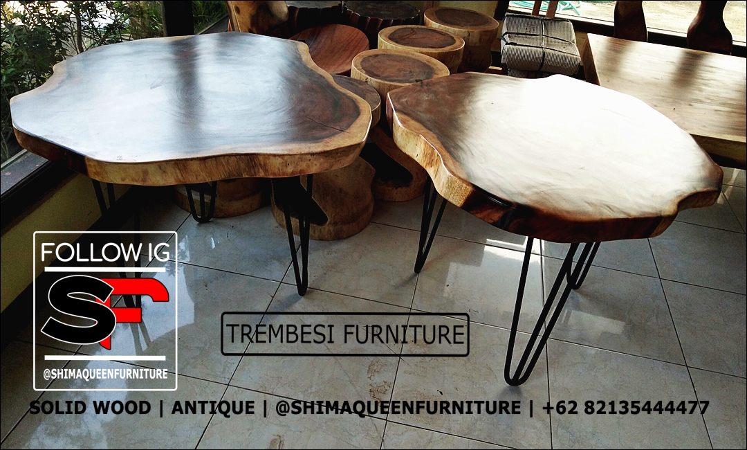 Coffee Table Solid Bulat Kaki Besi - Shimaqueen Furniture