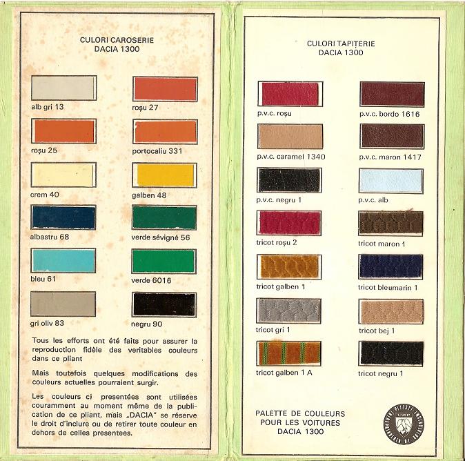 A U T O M O B I L I A: Paleta de culori Dacia 1300