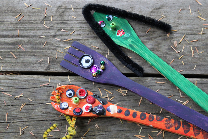 Green Owl Art: Wooden Spoon Monsters
