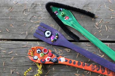 Green Owl Art: Wooden Spoon Monsters