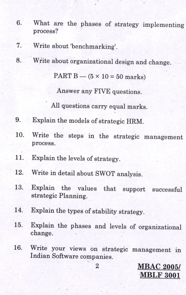 MBA Strategy Management Pondicherry University Jan 2015 Question Paper ...