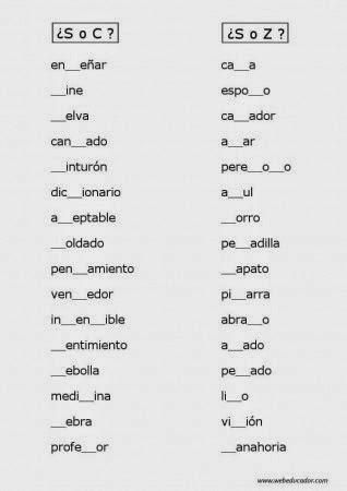 Reglas Ortográficas: Ejercicios con C, S y Z
