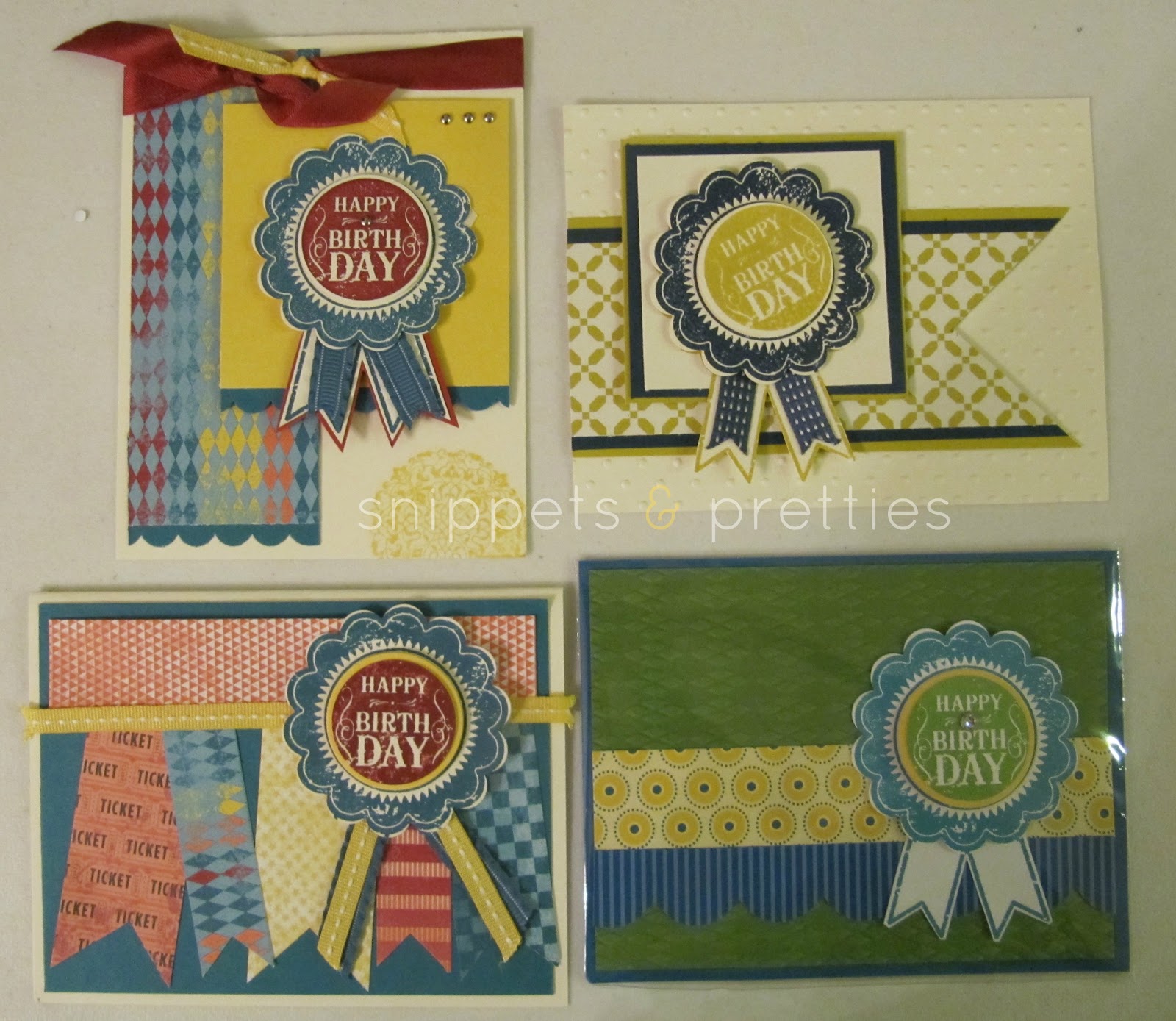Snippets and Pretties: Blue Ribbon Birthday Cards
