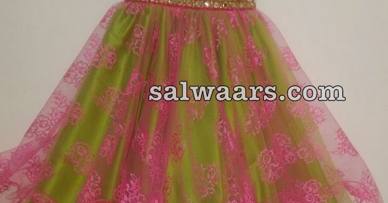 Dual Shade Frock with Floral Work - Indian Dresses