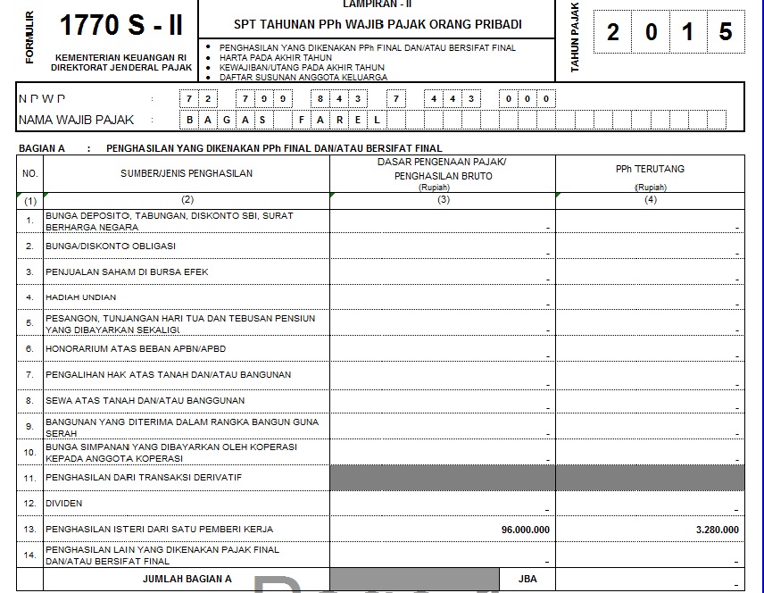 Contoh Penghitungan Pajak Terutang Dan Pengisian Dalam SPT Tahunan WP OP Yang Status ...