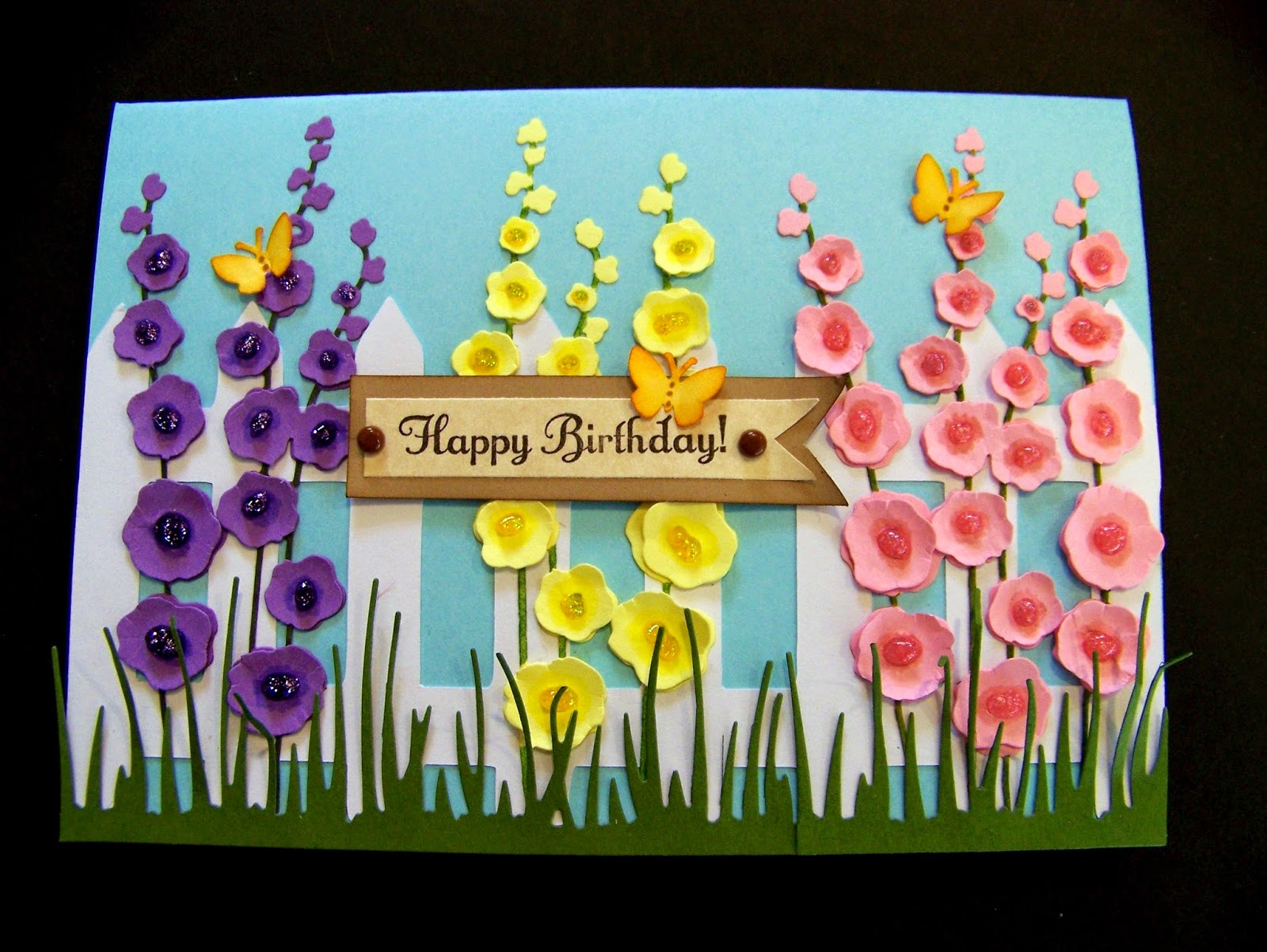Ann Greenspan's Crafts: Hollyhocks birthday card
