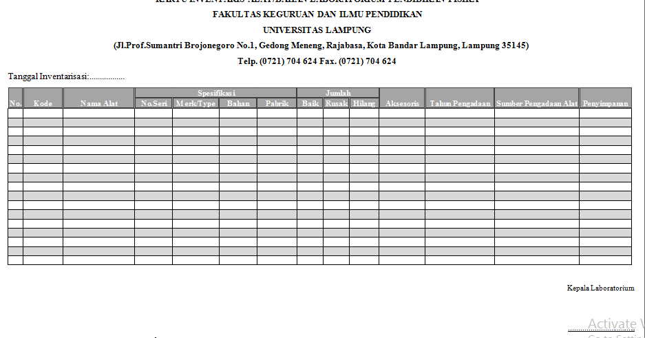 Kartu Inventaris Alat atau Bahan Laboratorium Pendidikan Fisika ...