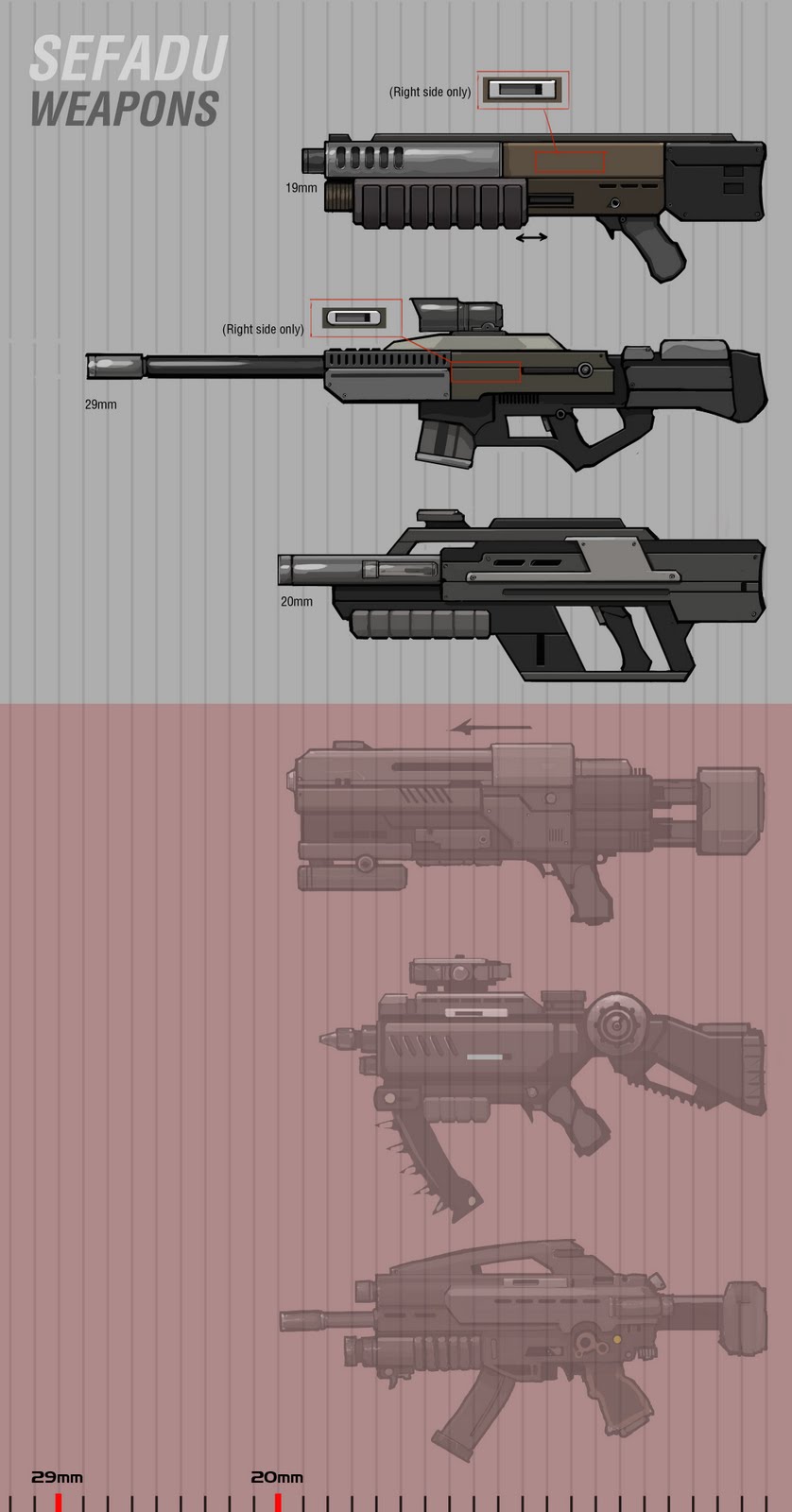 All Three 28mm Scale MERCS Sefadu Weapons