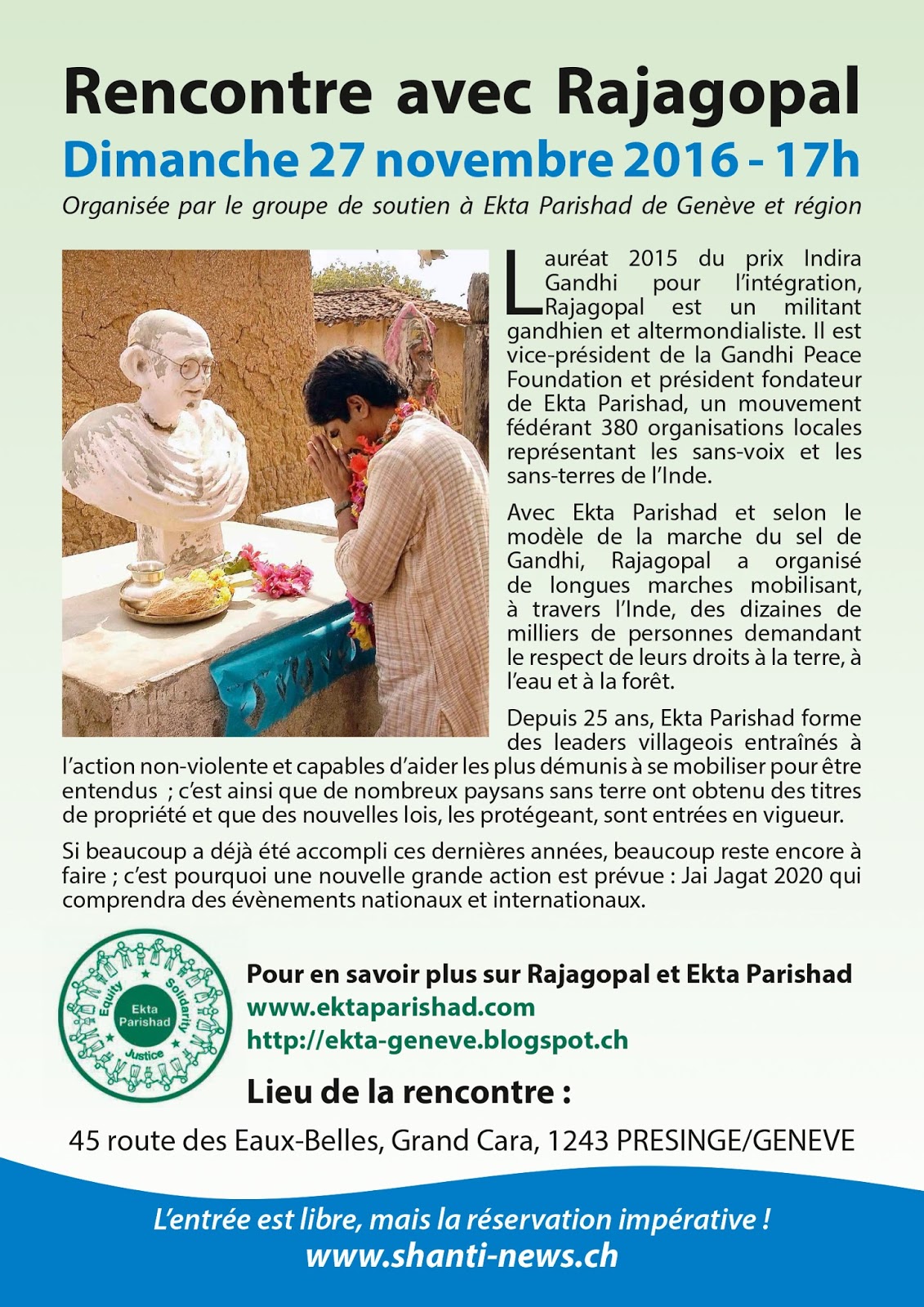 Ekta Parishad Genève: Rencontre avec Rajagopal le 27 novembre 2016 à ...