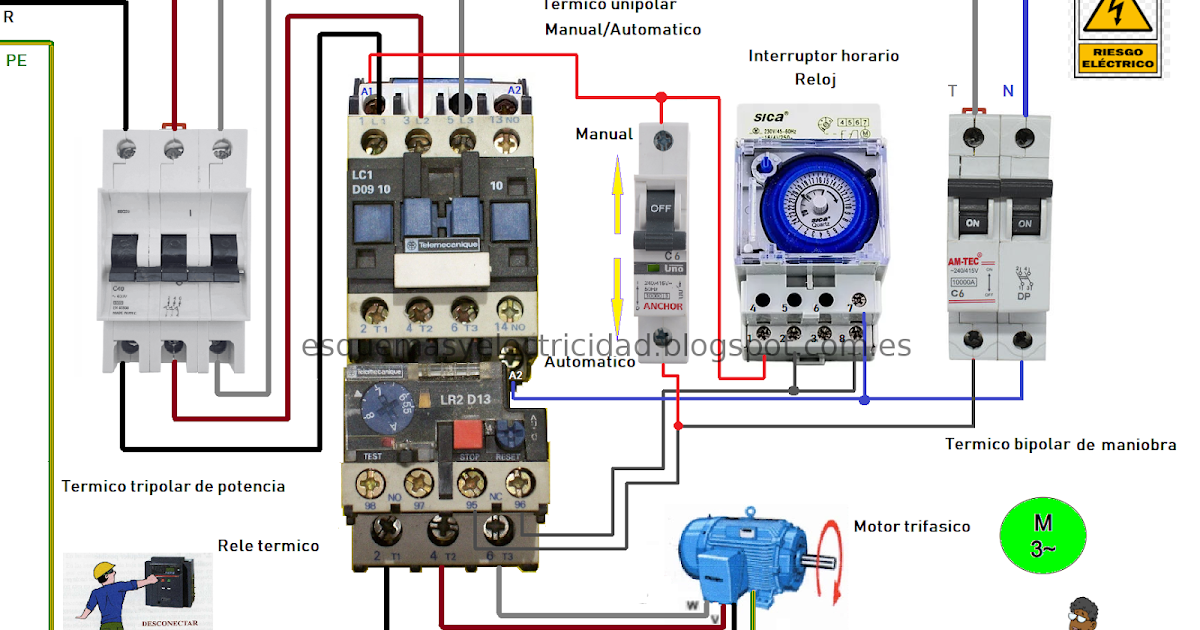Esquemas eléctricos: Maniobra trif con interruptor horario manual / automático